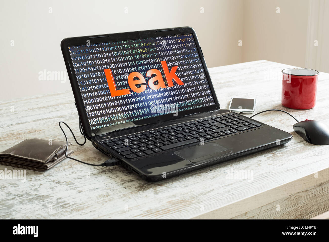 Data and information Leak on a Laptop computer. 3D illustration Stock ...
