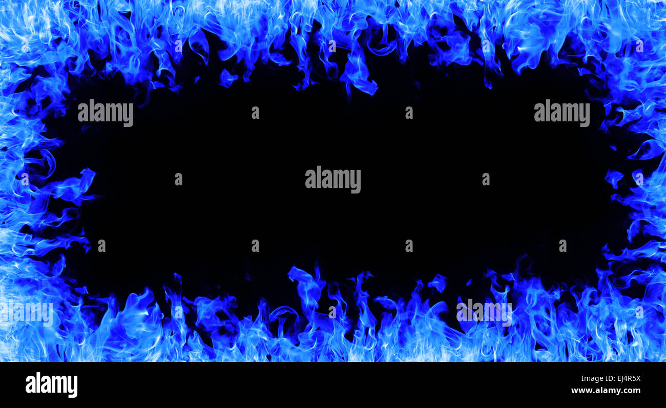 abstract blue fire frame on black background Stock Photo - Alamy