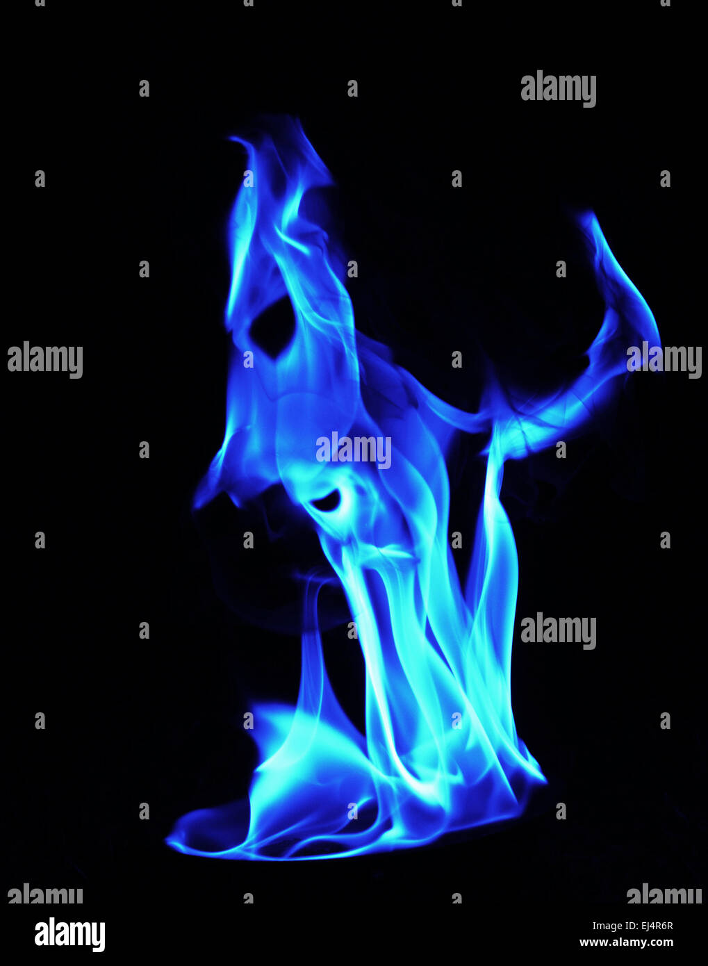 blue Fire flames on black background Stock Photo - Alamy