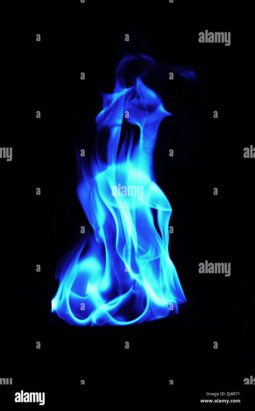 blue Fire flames on black background Stock Photo - Alamy