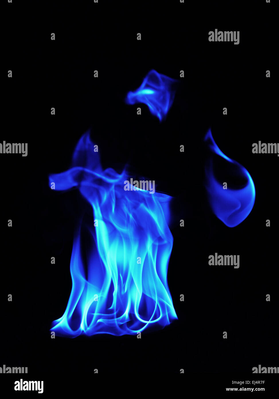 blue Fire flames on black background Stock Photo - Alamy