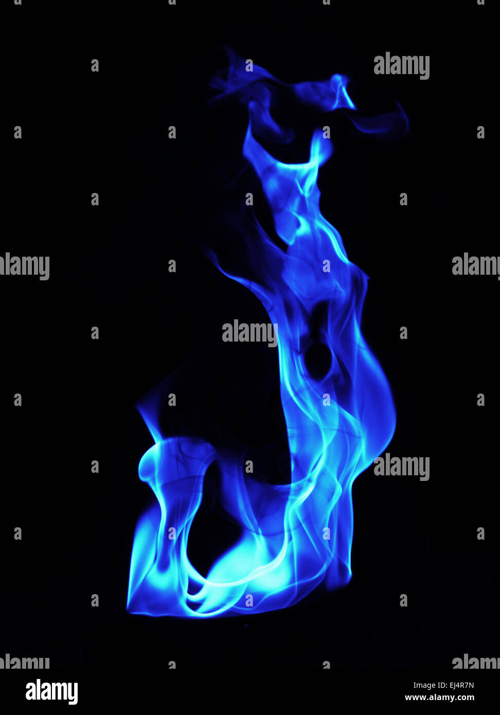 blue Fire flames on black background Stock Photo - Alamy