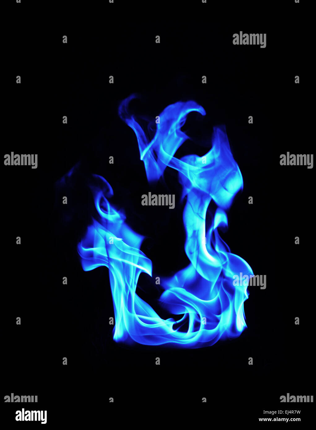 blue Fire flames on black background Stock Photo - Alamy