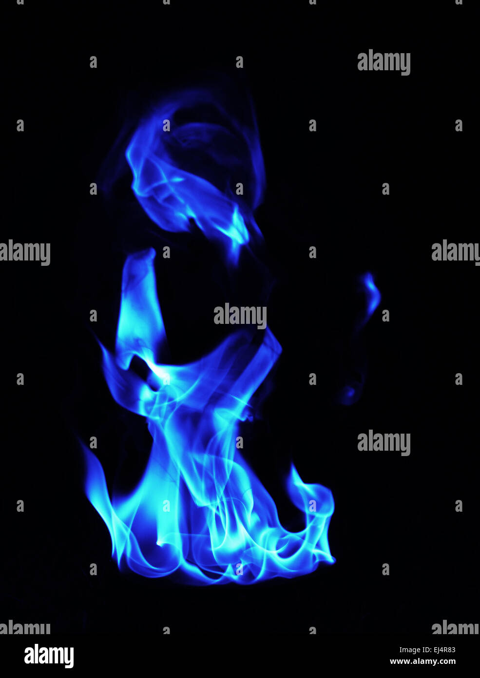 blue Fire flames on black background Stock Photo - Alamy