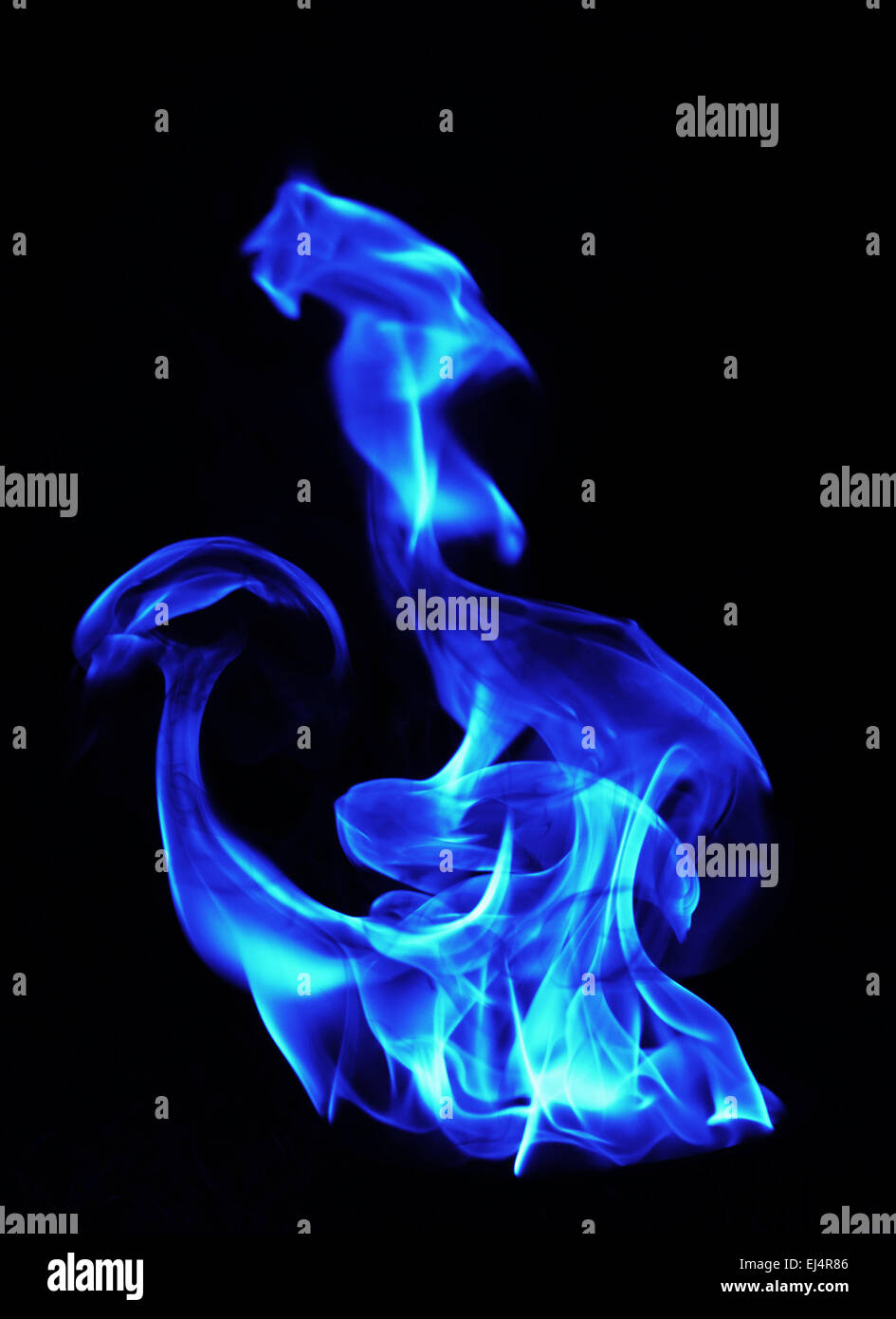 blue Fire flames on black background Stock Photo - Alamy