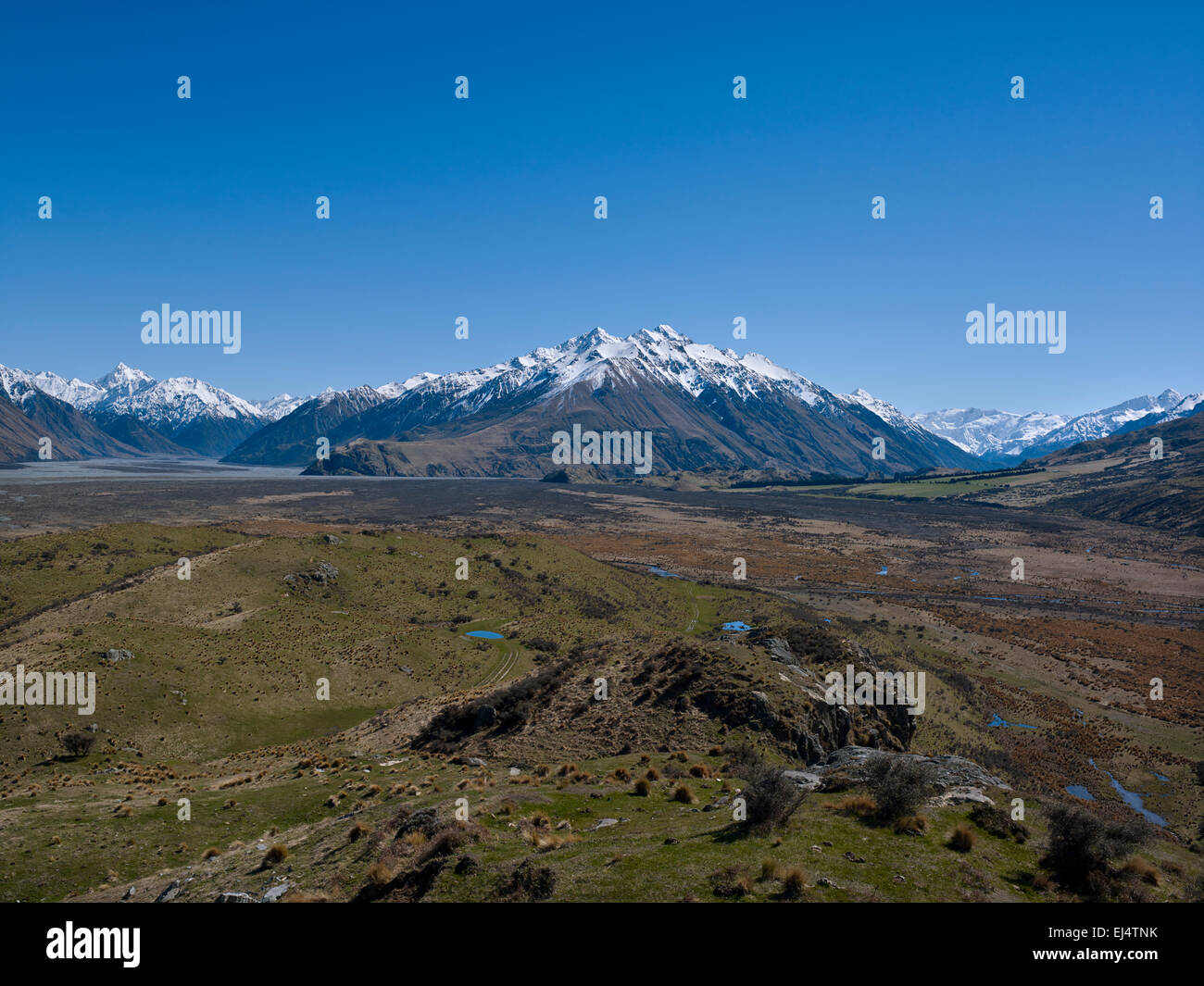 Mount Sunday , the Rangitata river and the Black mountain Range ...