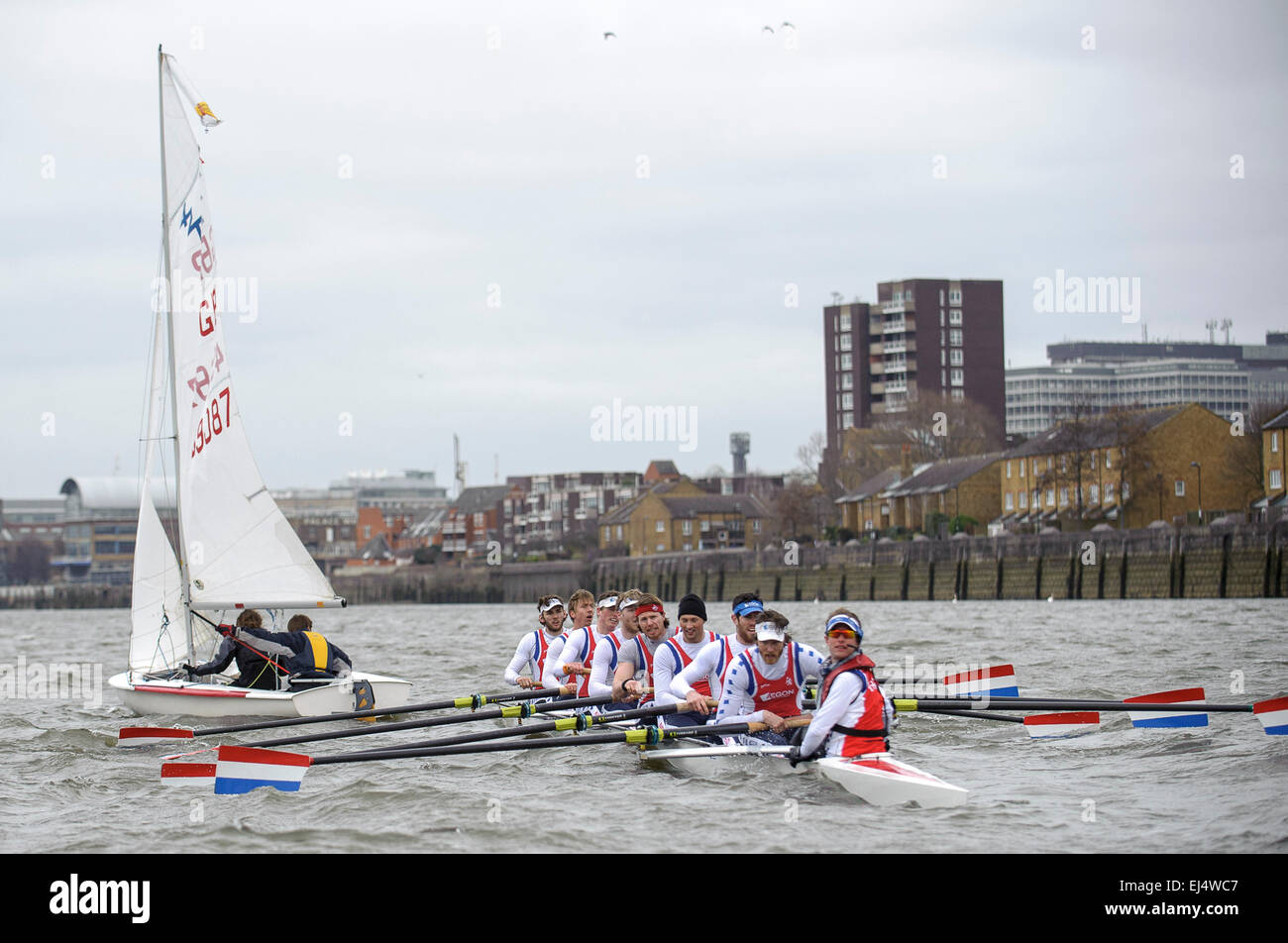 London, UK. 21st March, 2015. A small yacht brings the Netherlands ...