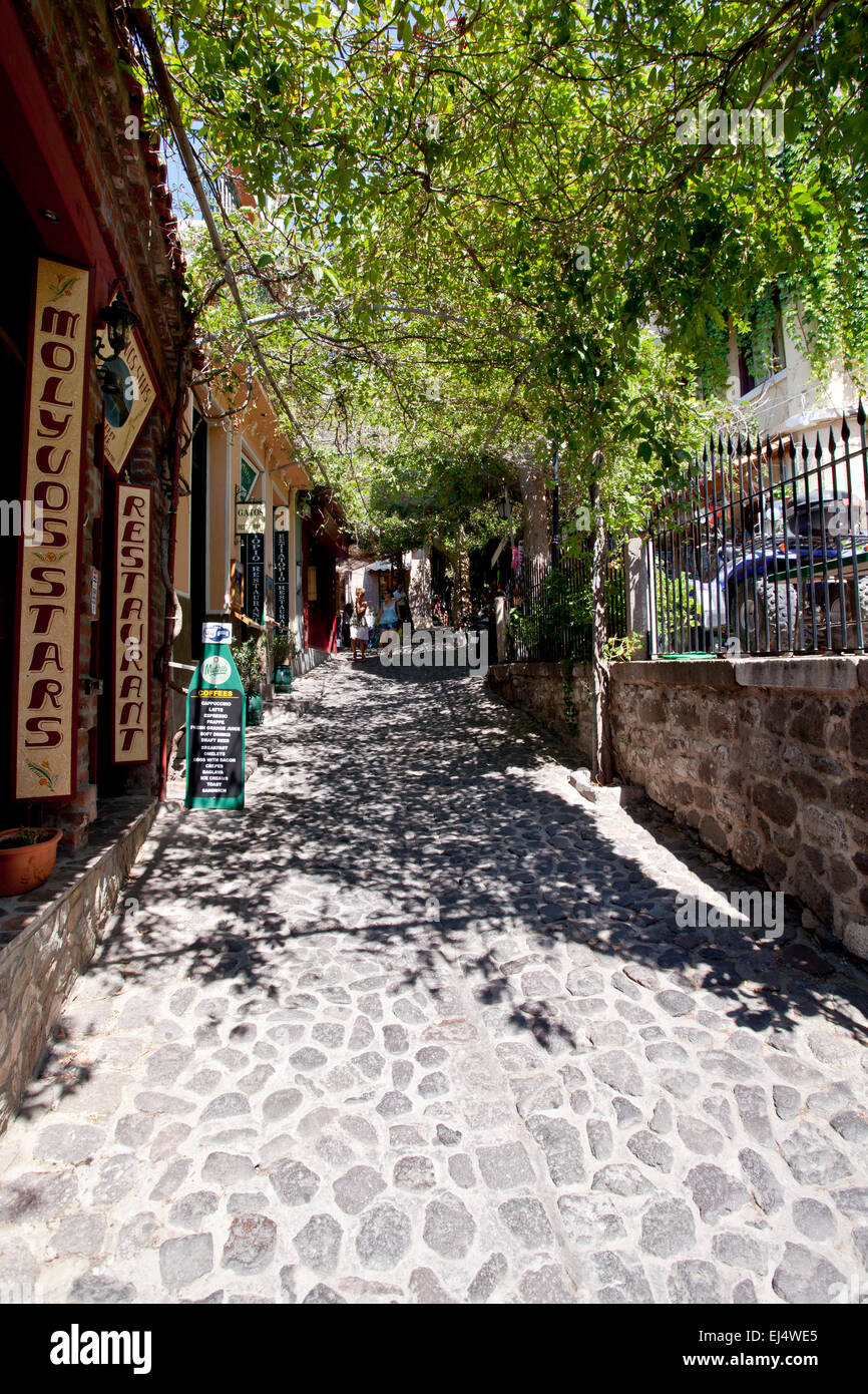 The cobbled stone streets of Molyvos in Lesbos, Greece Stock Photo - Alamy