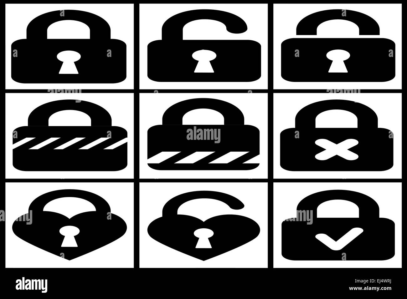 Collection of black padlocks on white background Stock Photo - Alamy