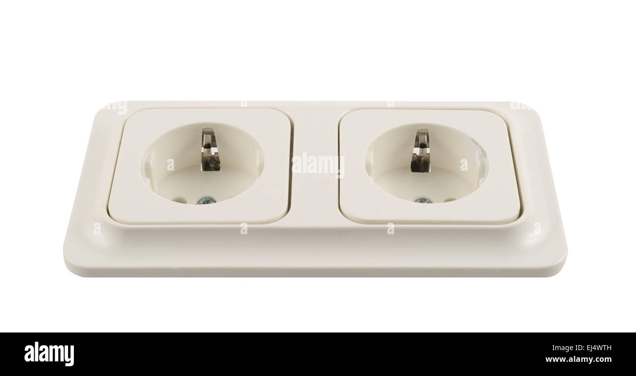 Electrical double jack socket isolated Stock Photo - Alamy