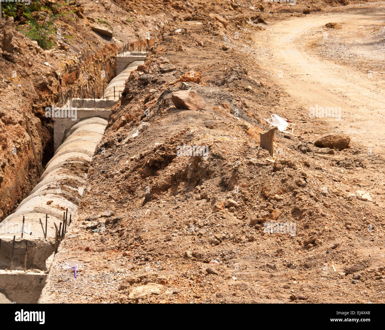 Preparation construction a drainage pipe. During excavation soil Stock ...