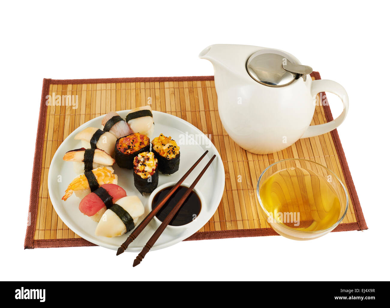 Serving sushi and tea composition Stock Photo - Alamy