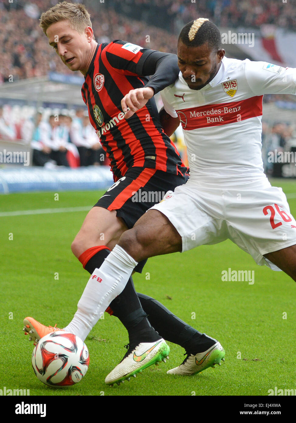 Stuttgart's Serey Die (r) and Frankfurt's Bastian Oczipka compete for the ball during the German ...