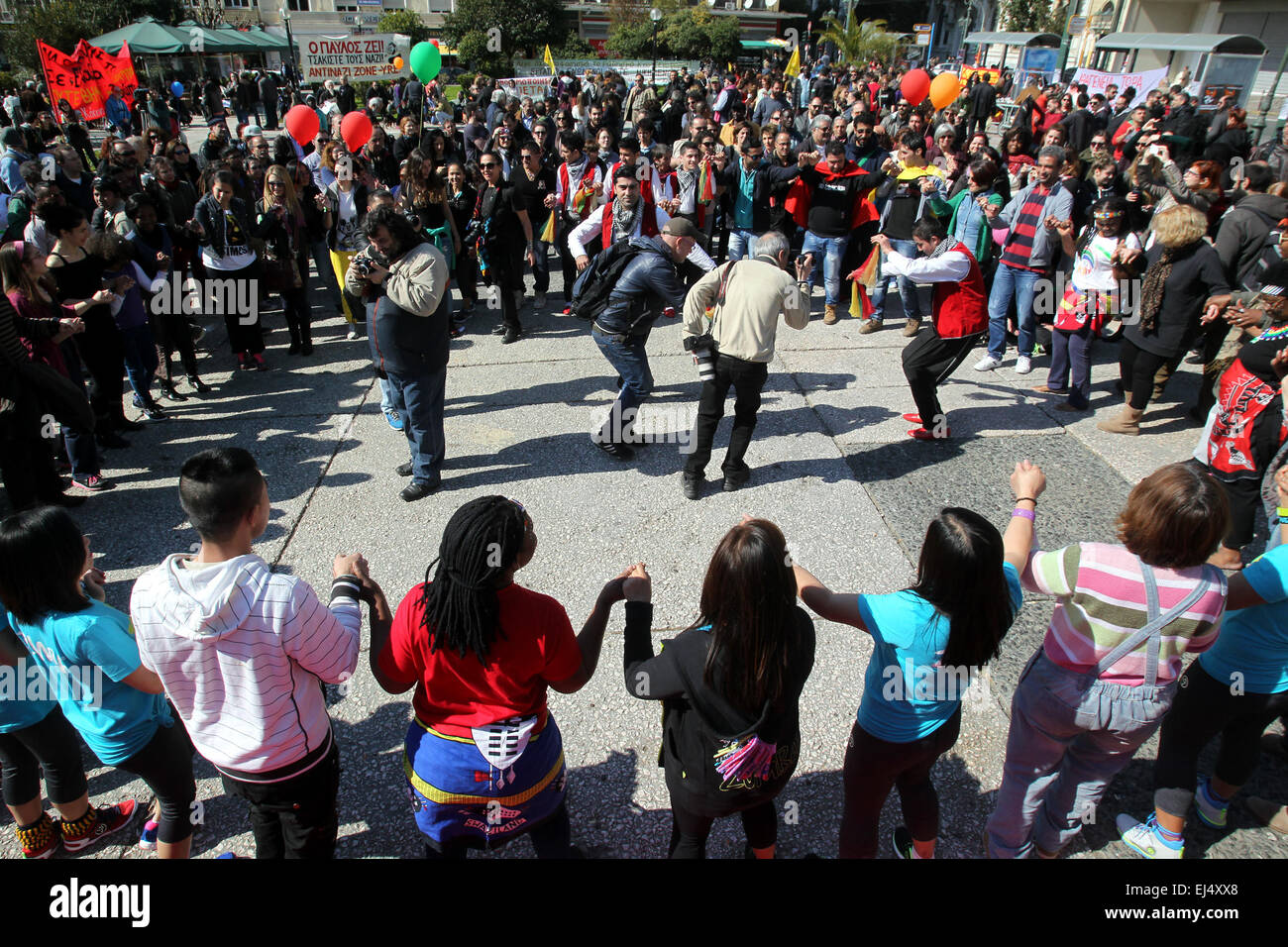 Athens, Greece. 21st Mar, 2015. Demonstrators gather to say no to ...