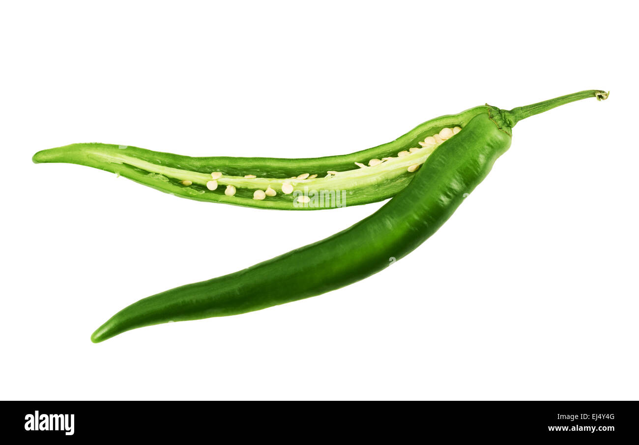 Cut in halves chili pepper isolated Stock Photo - Alamy