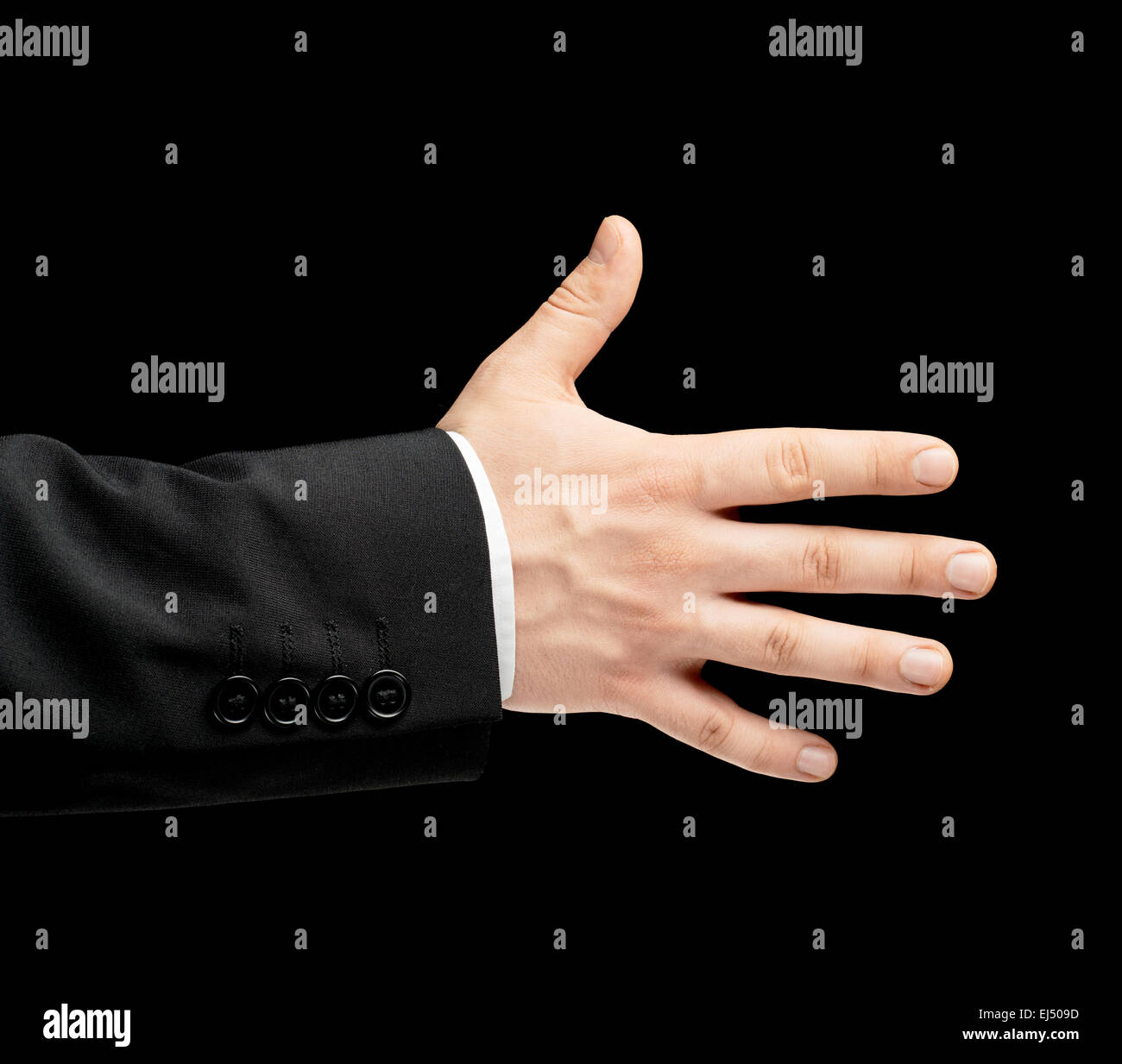 Caucasian male hand in a business suit isolated Stock Photo - Alamy