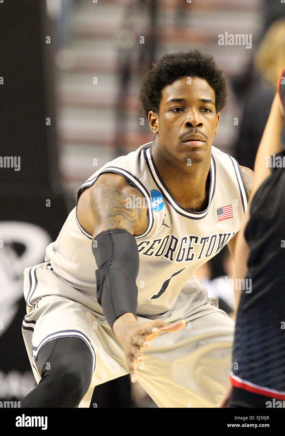 March 19, 2015: Georgetown Hoyas guard Tre Campbell (1) sizes up ...