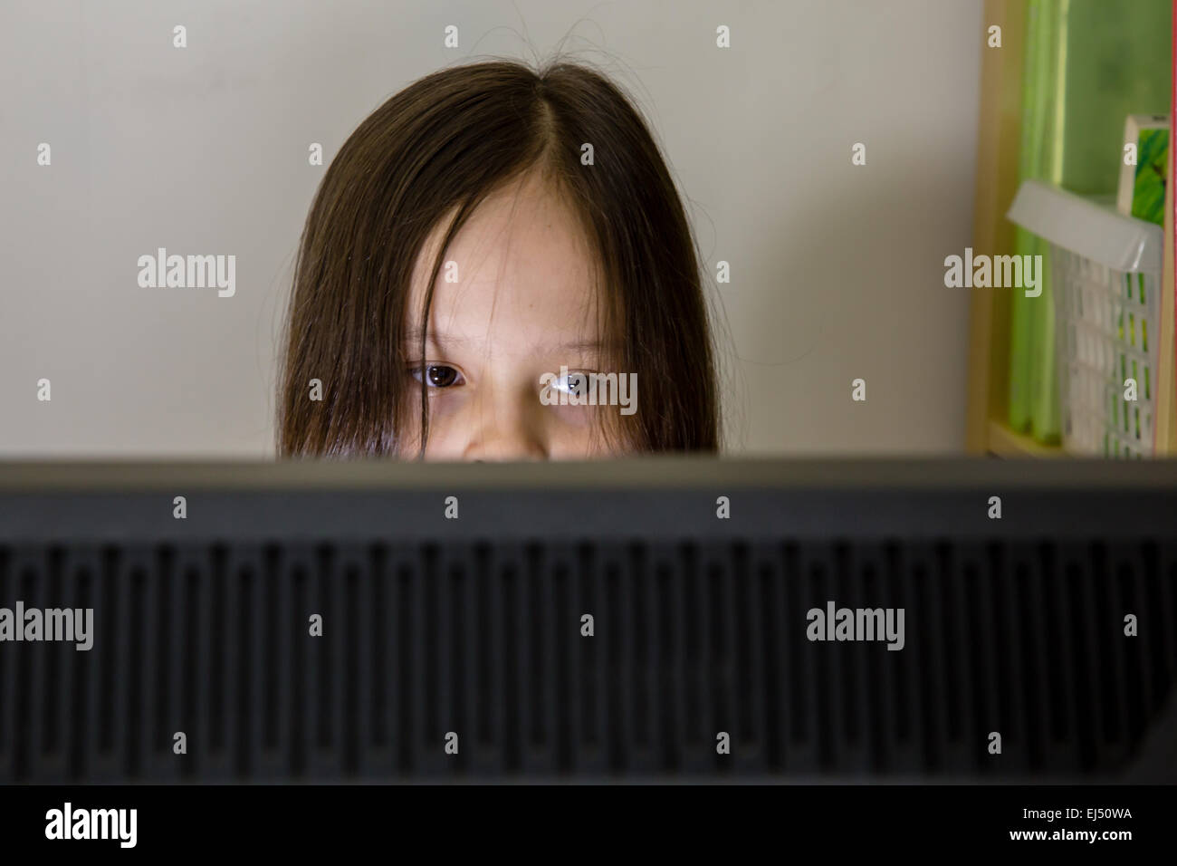 Young girl looking at computer screen Stock Photo - Alamy