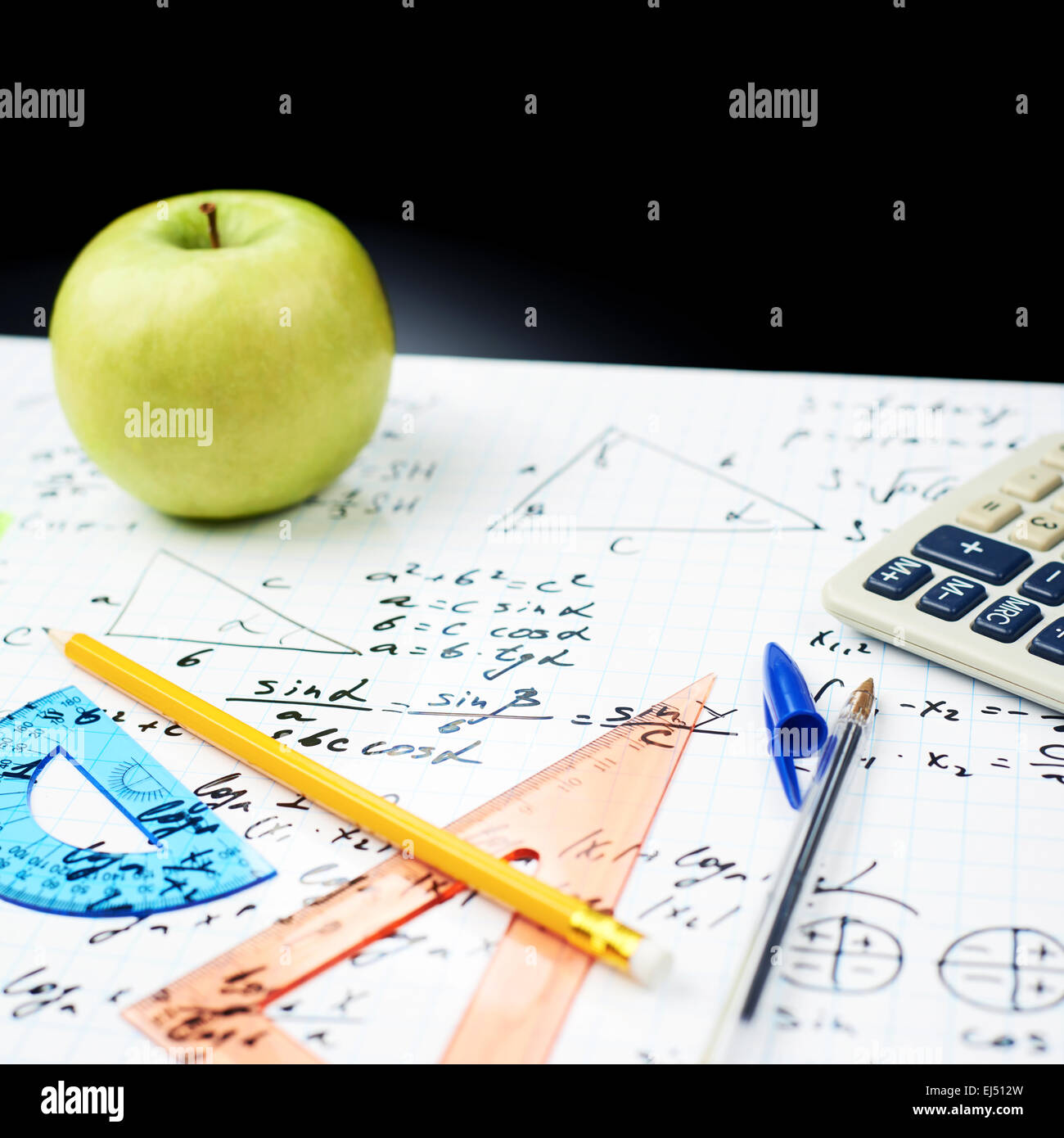 Studying math, back to school composition Stock Photo - Alamy