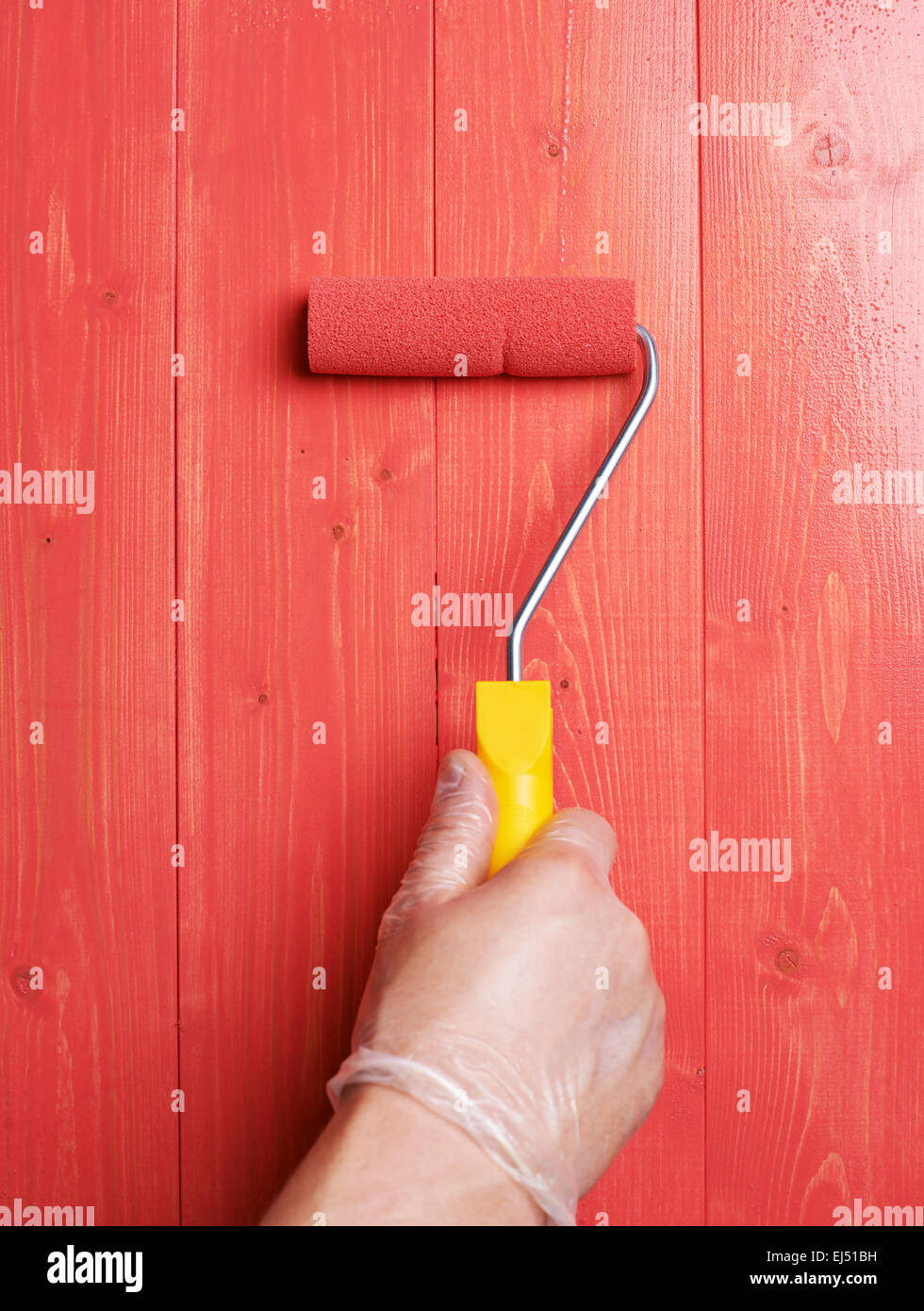 Process of painting the wood boards Stock Photo - Alamy