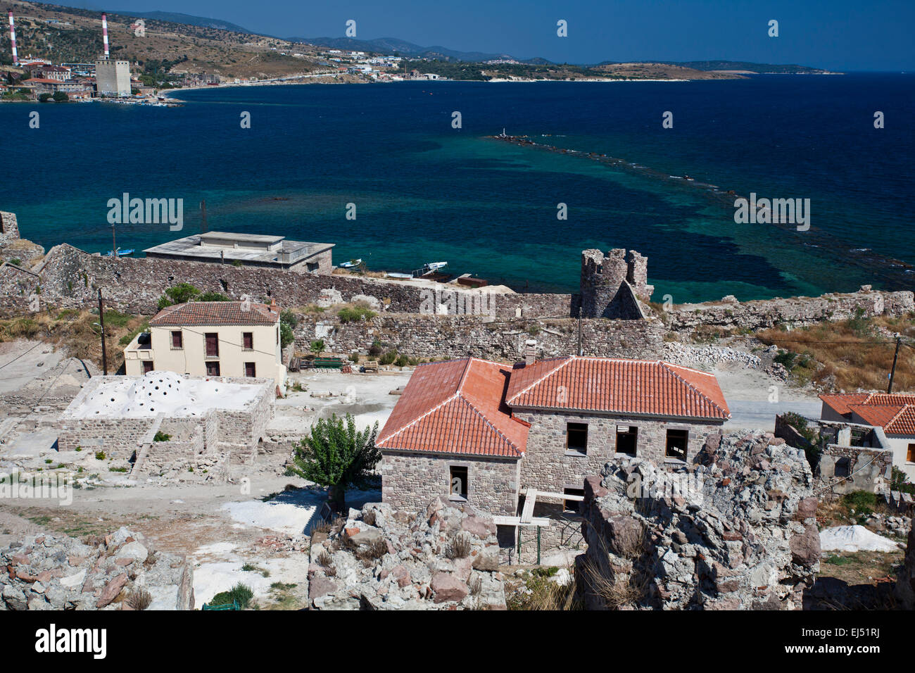 The bay around Mytilene Castle in Mytilene in Lesbos, Greece Stock ...