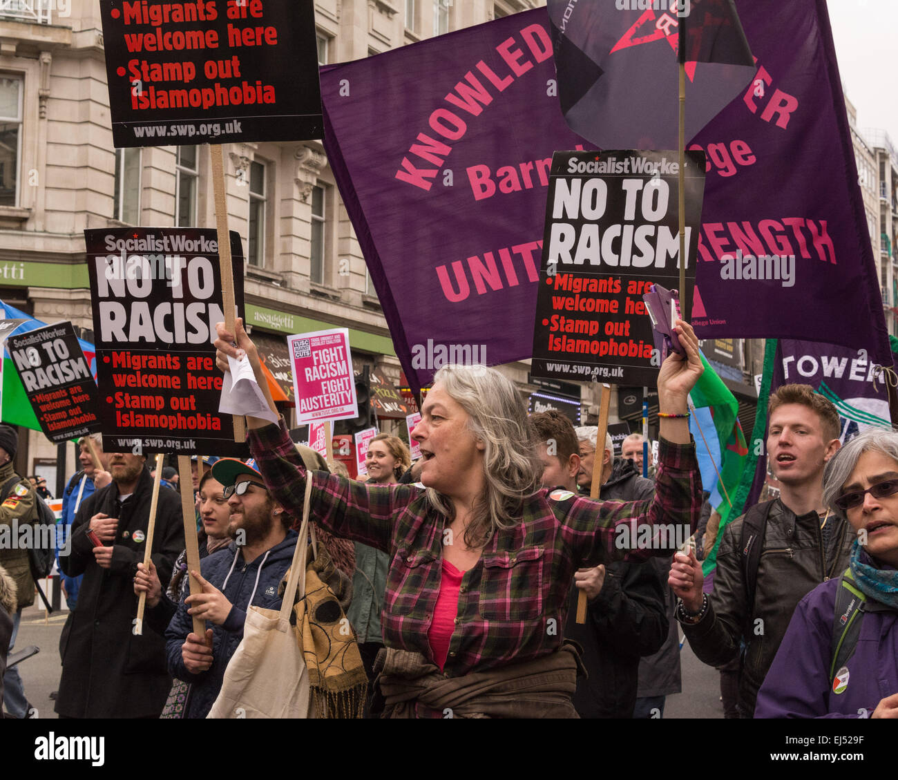London, 21st March 2015 Anti-racism protesters march through London as ...