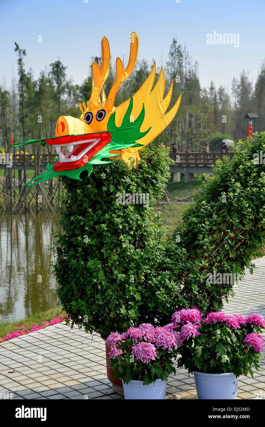 Qingbaijiang, China: Imaginative dragon, its body fashioned with mums ...