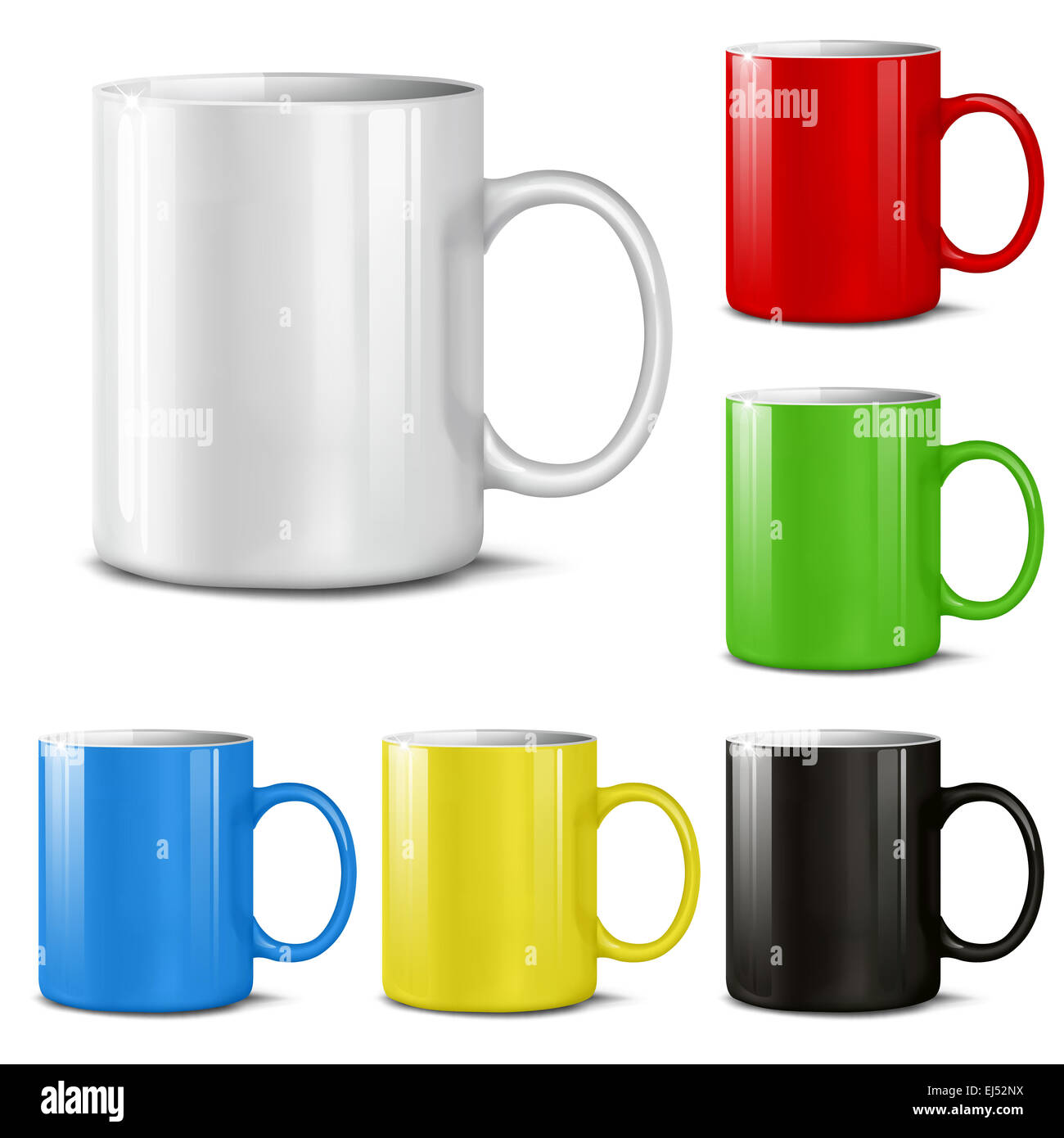 Cups of various colors on a white background. Mesh. This file contains ...