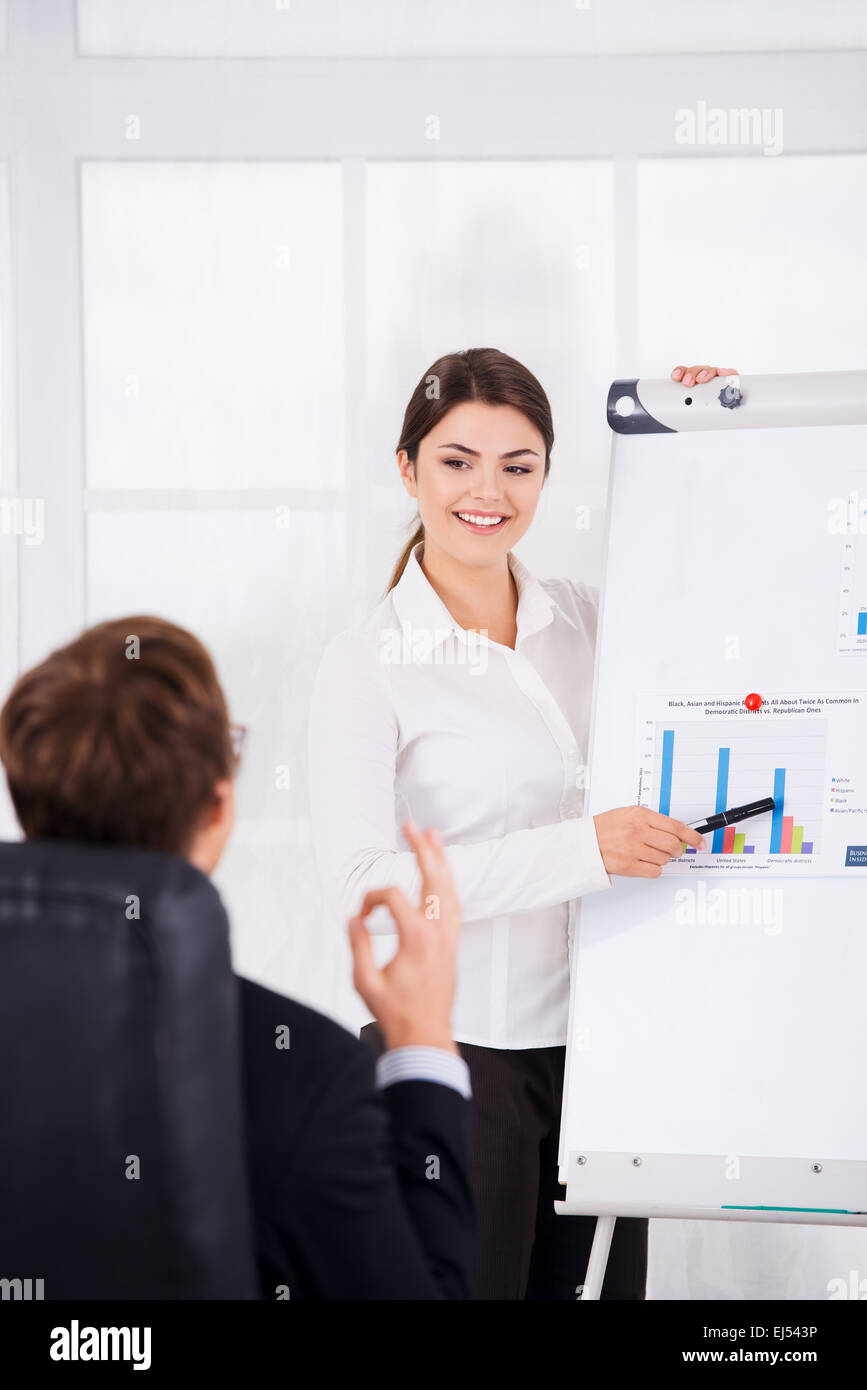 Business woman demonstrating diagrams Stock Photo - Alamy