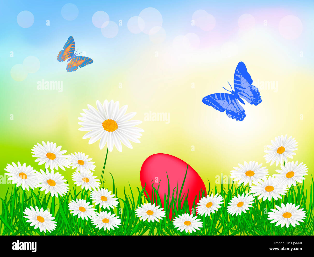 Easter sunny background with flowers and butterflies. vector ...