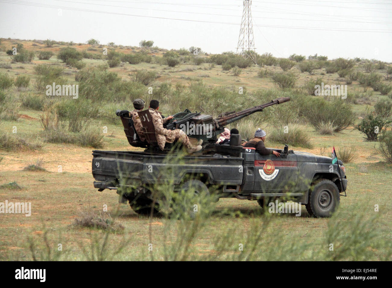 Bir al-Ghanam, Libya. 21st March, 2015. Some Libya Dawn fighters ...