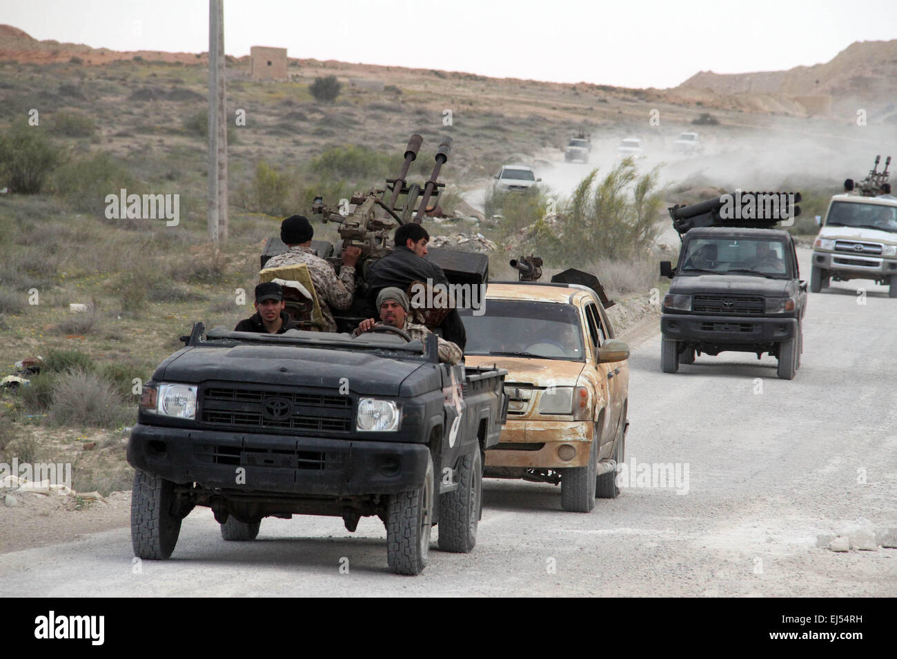 Bir al-Ghanam, Libya. 21st March, 2015. Some Libya Dawn fighters go ...