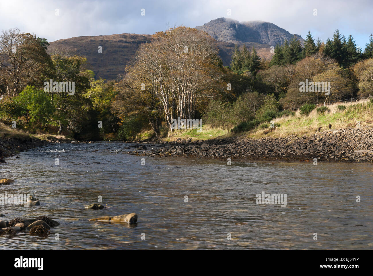 Looking up the river by Kilmarie cemetery towards Slat Bheinn, Isle of ...