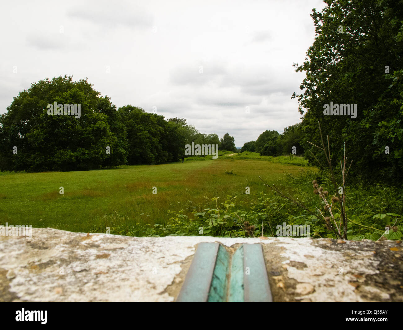 OS Trig Point, Greensand Way, Priory Park, Reigate Stock Photo - Alamy
