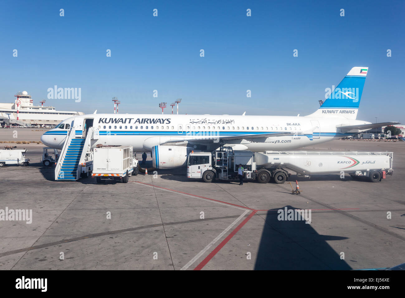 Kuwait Airways airplane at the Kuwait International Airport. December ...