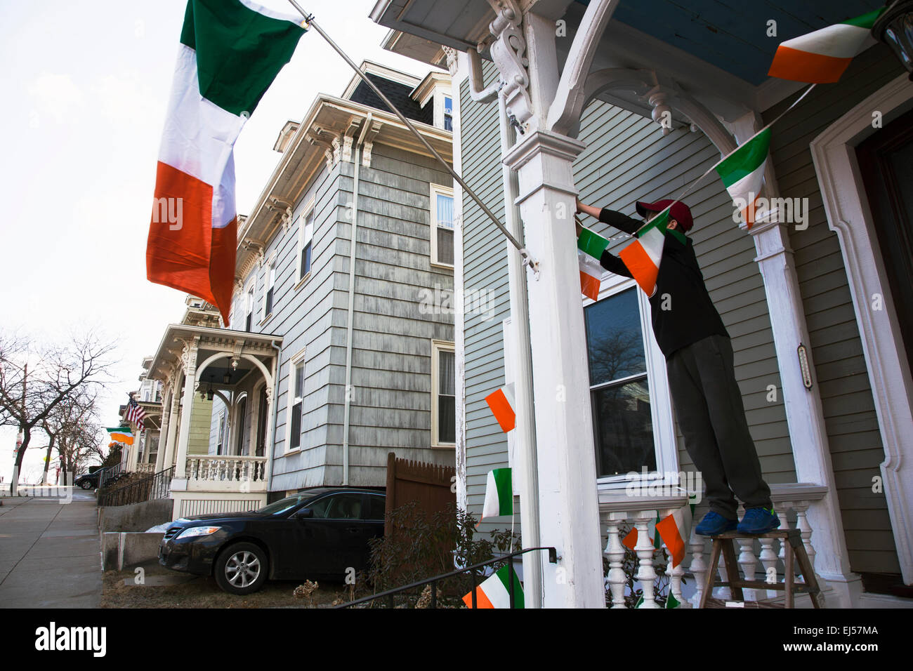 Boy displays Irish flag, St. Patrick's Day Parade, 2014, South Boston ...