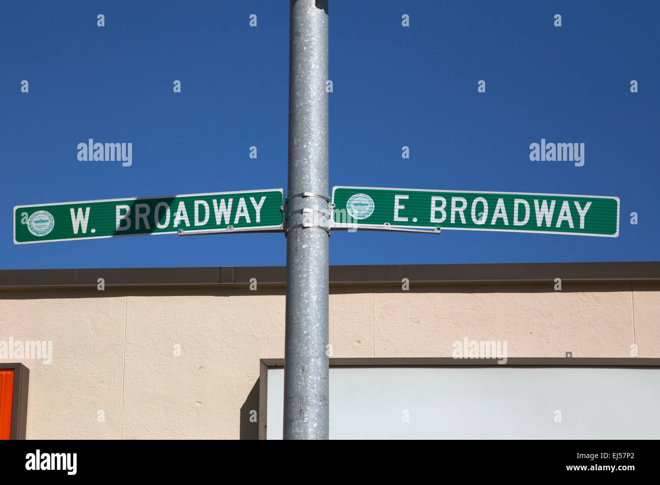 Road sign for East and West Broway, South Boston, Massachusetts, USA ...