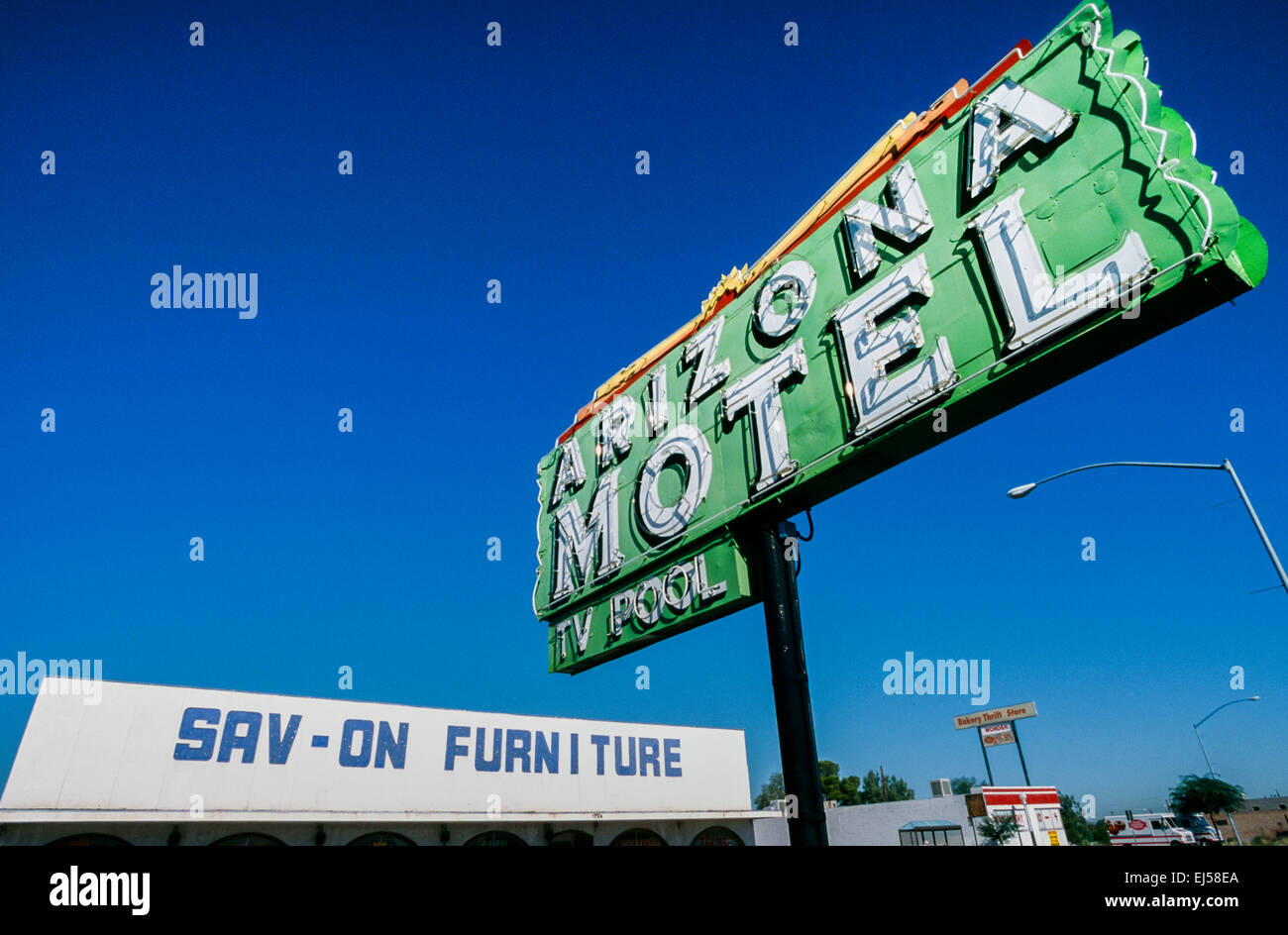 TUCSON, AZ - SEPTEMBER 25 - The signpost for the Arizona Motel located ...
