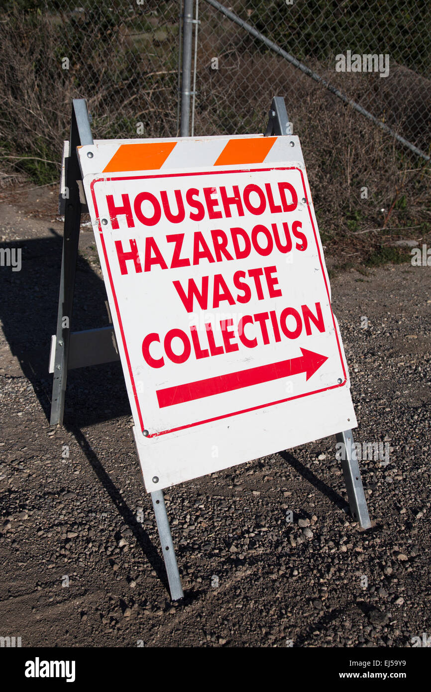 Sign directing to Household Hazardous Waste Collection Stock Photo - Alamy