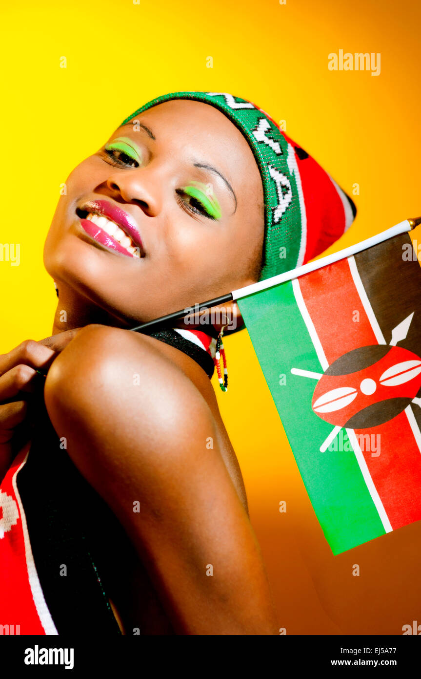Young Kenyan woman with Kenyan colors in studio setting Stock Photo - Alamy