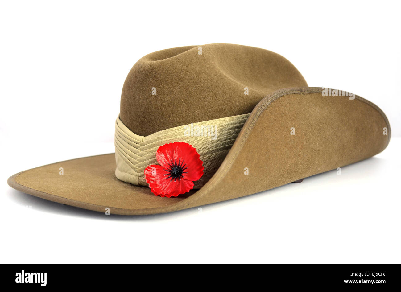 Anzac Day army slouch hat with red poppy on white background Stock ...