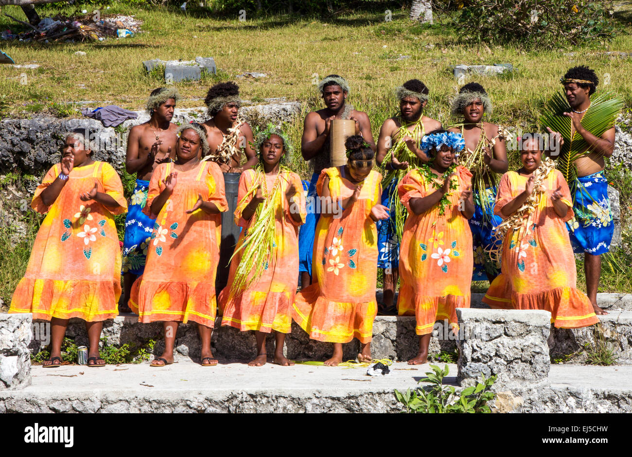 Lifou, New Caledonia-January 9th 2014. Kanak singers welcome cruise ...