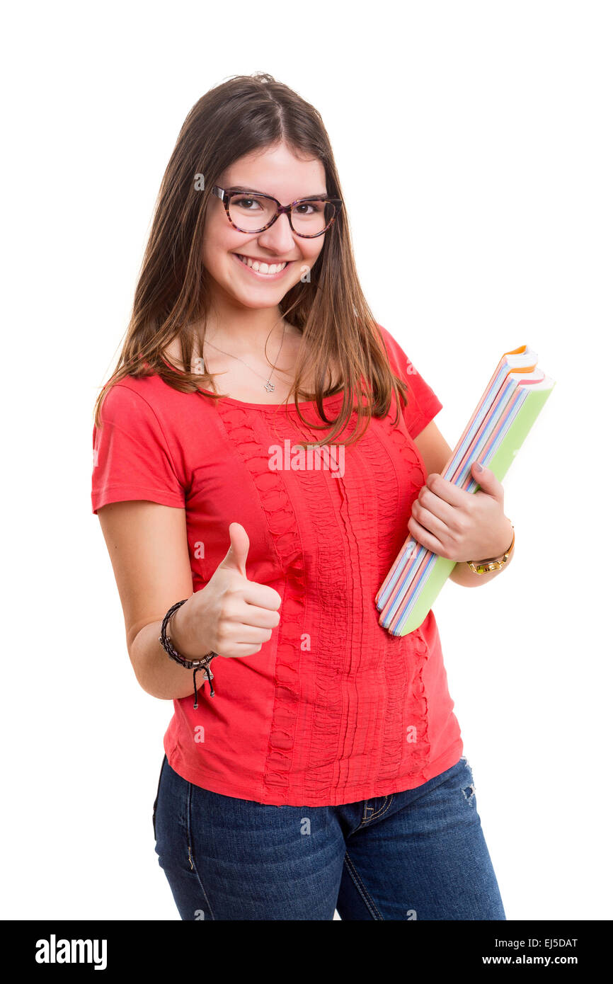 Young student posing over a white background Stock Photo - Alamy