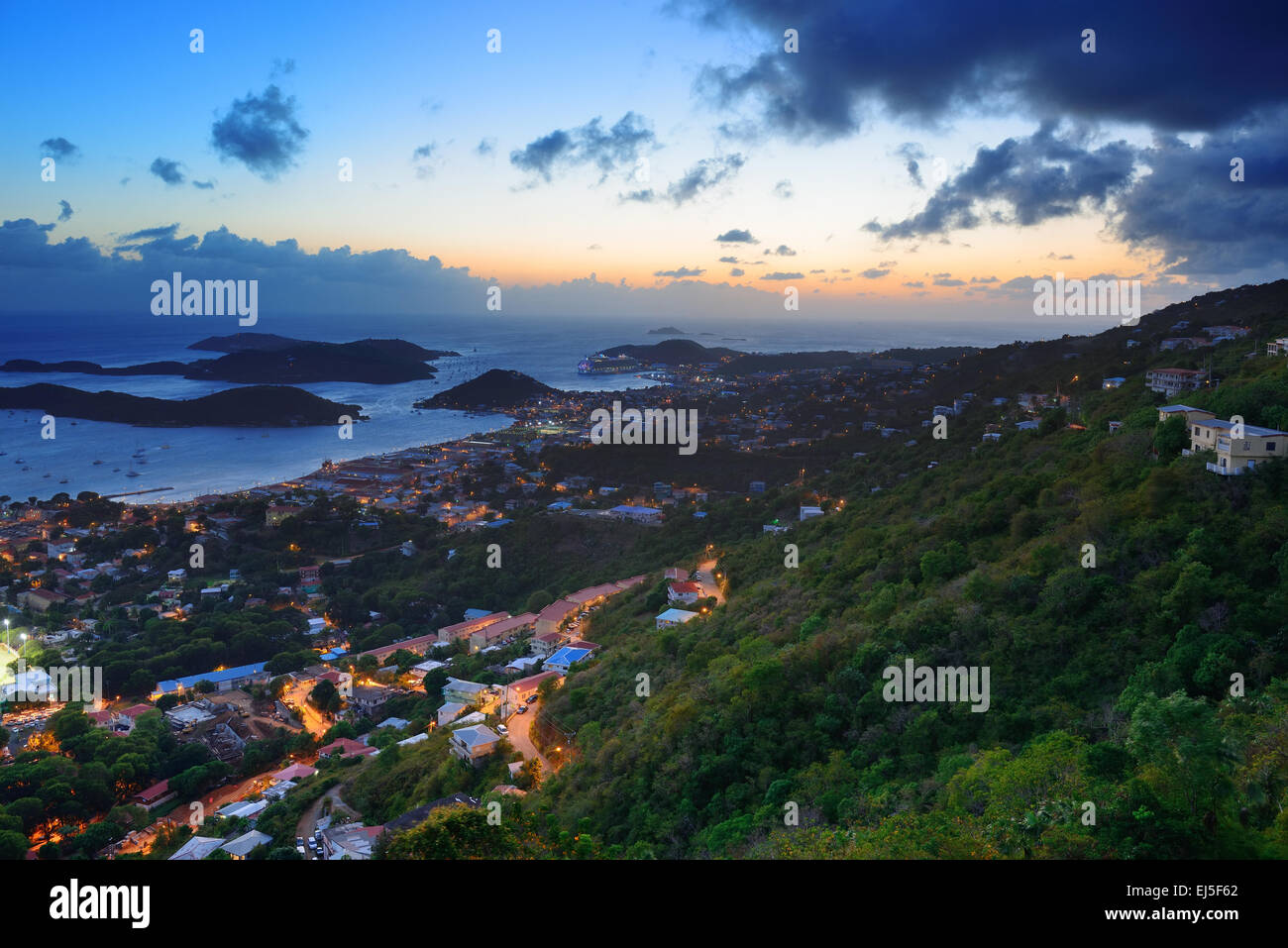 Virgin Islands St Thomas sunset mountain view with colorful cloud ...