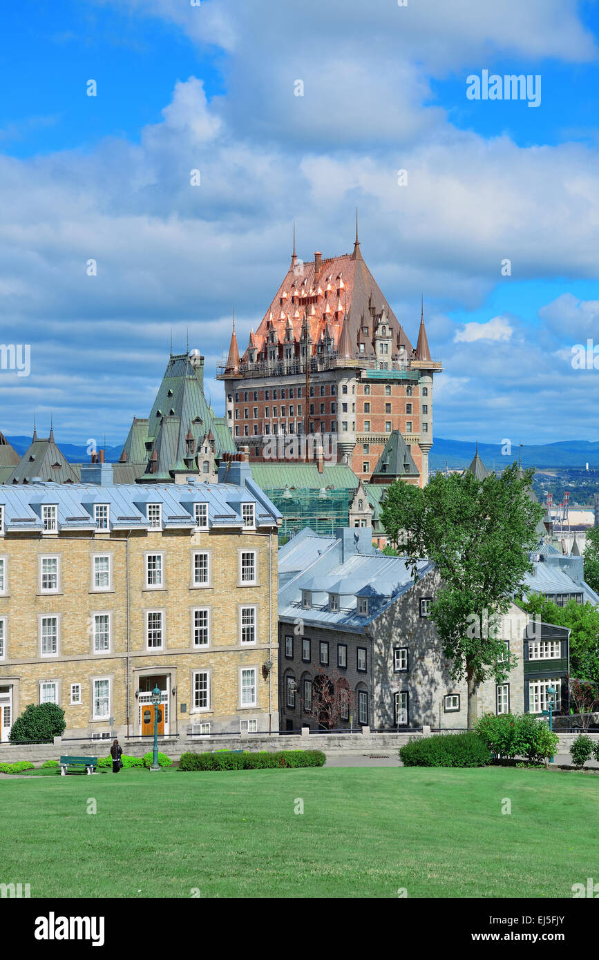 Quebec City cityscape panorama with cloud, blue sky and historical ...
