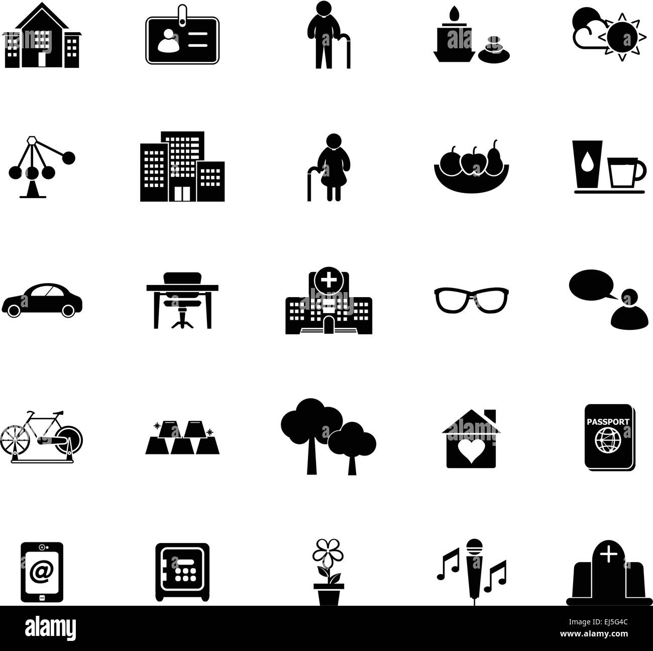 Retirement community icons on white background, stock vector Stock ...