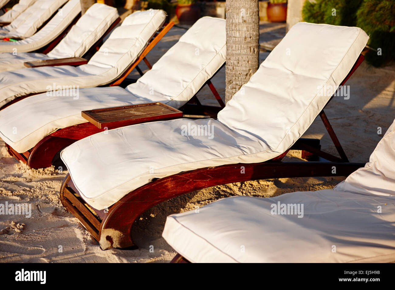 Lounge chairs on the beach. Mui Ne, Binh Thuan Province, Vietnam Stock ...