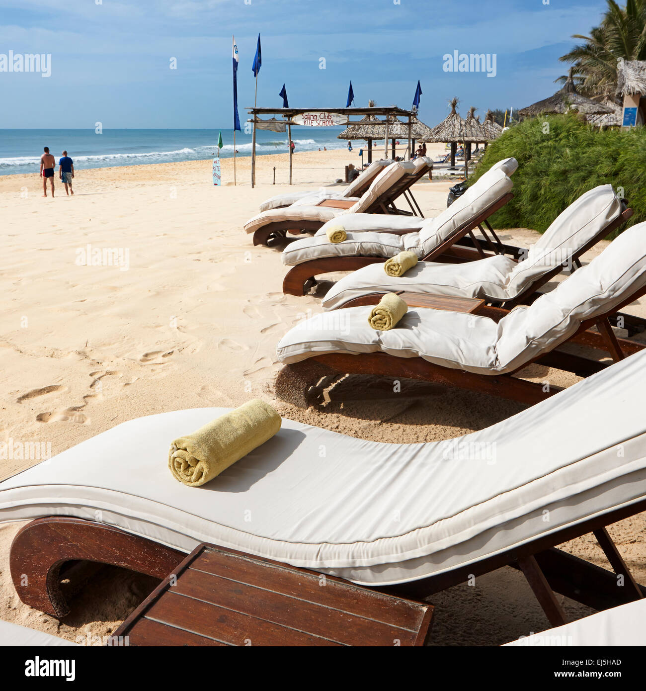 Lounge chairs on the beach. Mui Ne, Binh Thuan Province, Vietnam Stock ...