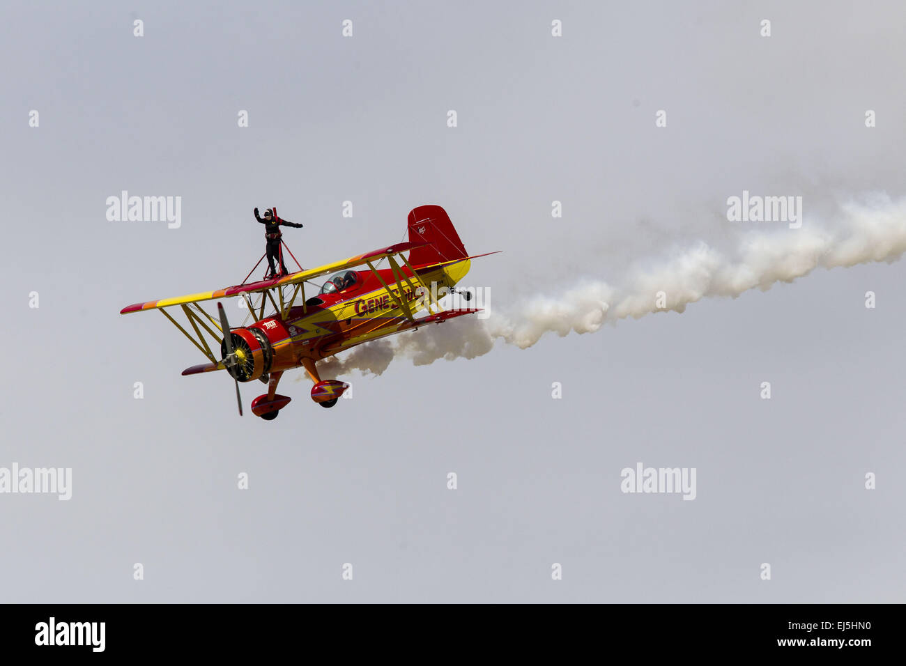 Los Angeles, California, USA. 21st Mar, 2015. Wing walker Teresa Stokes ...