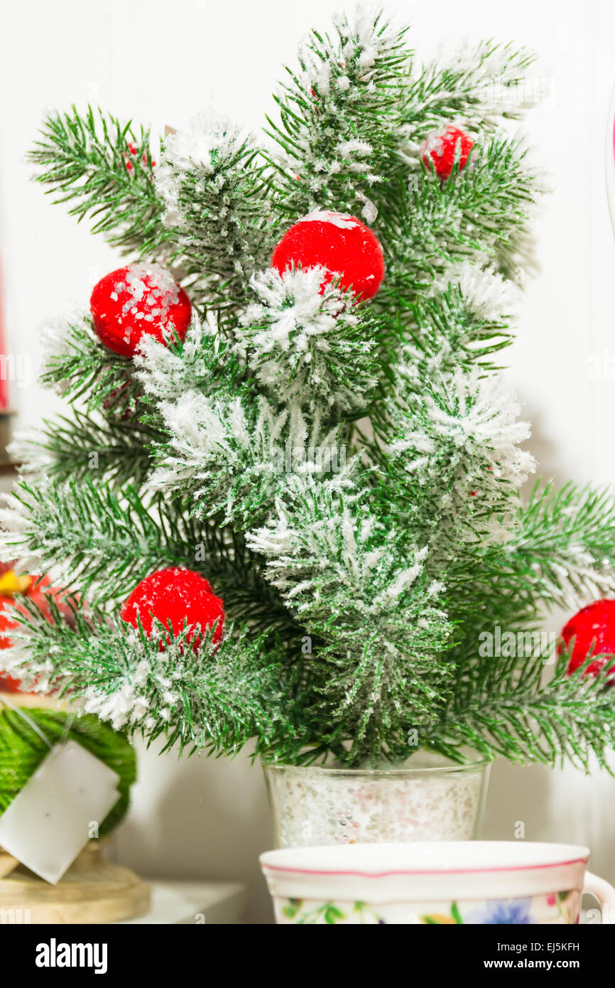 little plastic christmas tree with red balls Stock Photo - Alamy